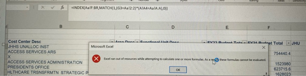 Getting this error while trying to use sumproduct or multiple match ...