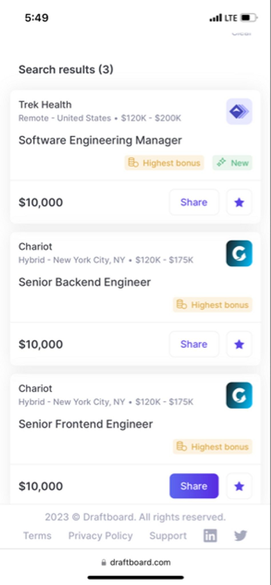 Front end, back end and software roles: https://www.draftboard.com ...