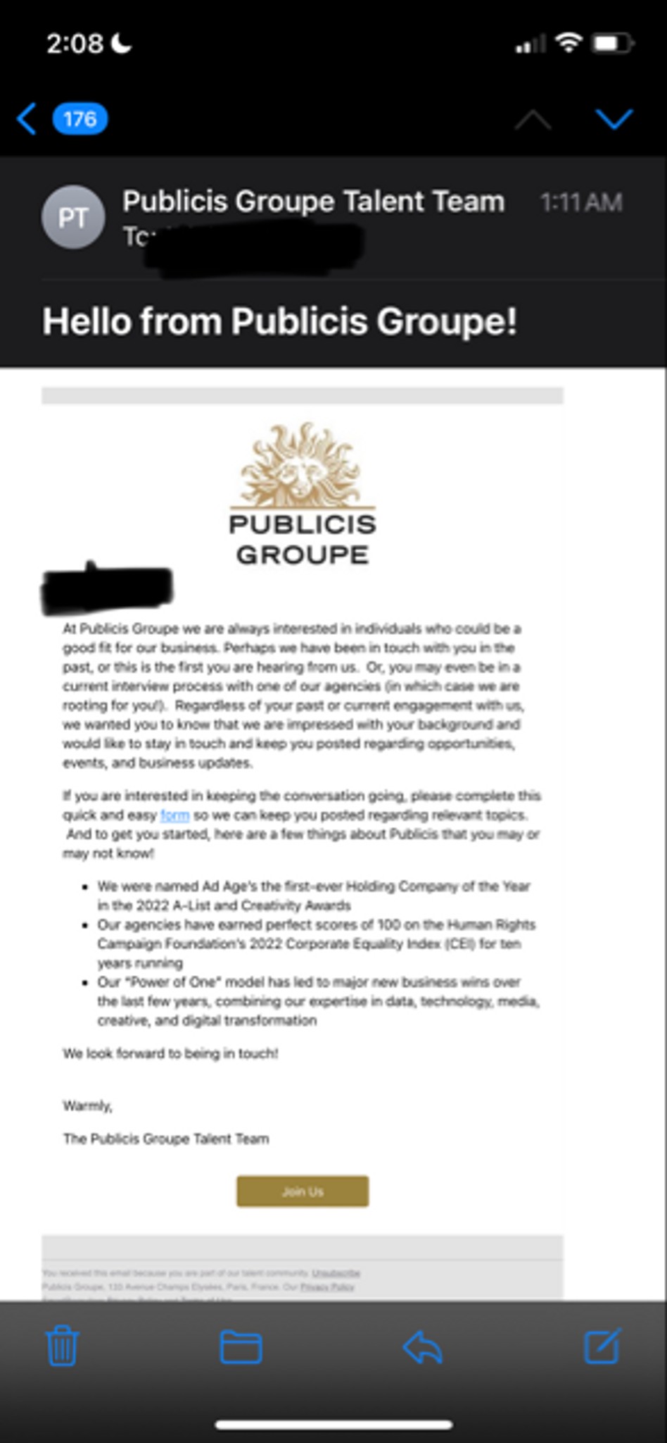 did anyone else get this email from publicis? seem... | Fishbowl