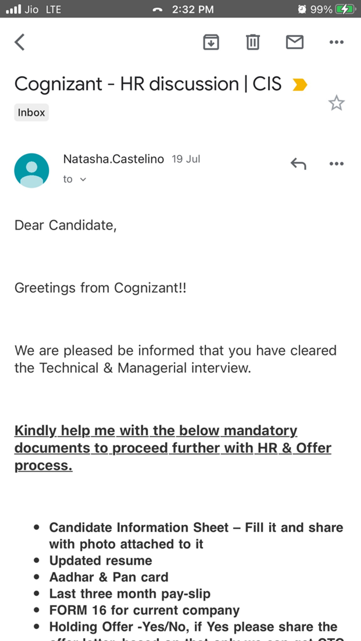 Hi , I received the mail below yesterday for cognizant What is the ...