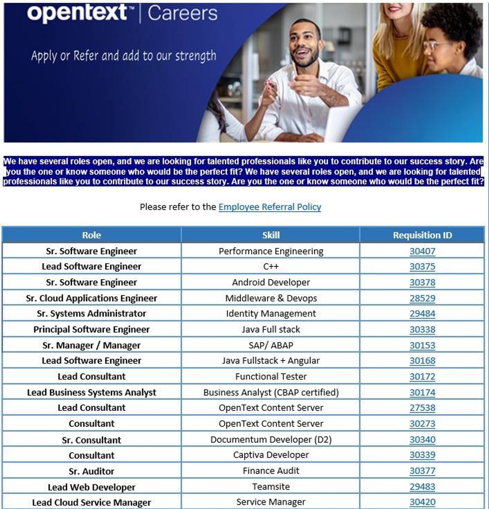 Please refer to below openings at OpenText. DM for... | Fishbowl