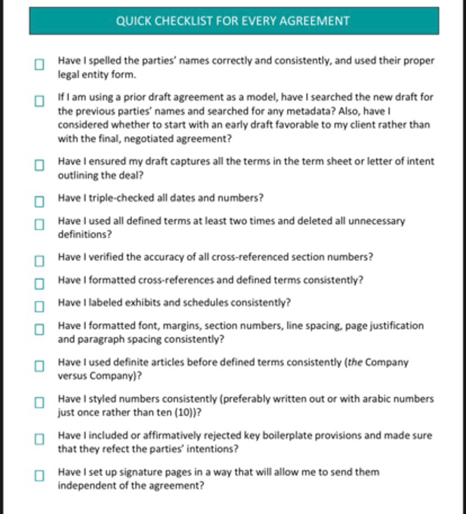 Advice/examples for a corporate drafting checklist... | Fishbowl