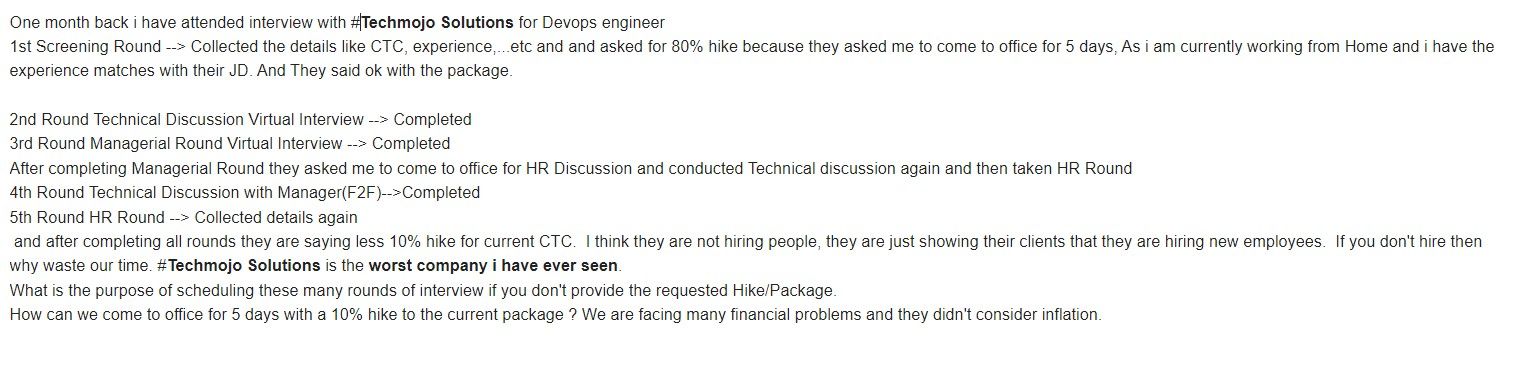 Hi Everyone recently i have attended an interview with #Techmojo ...