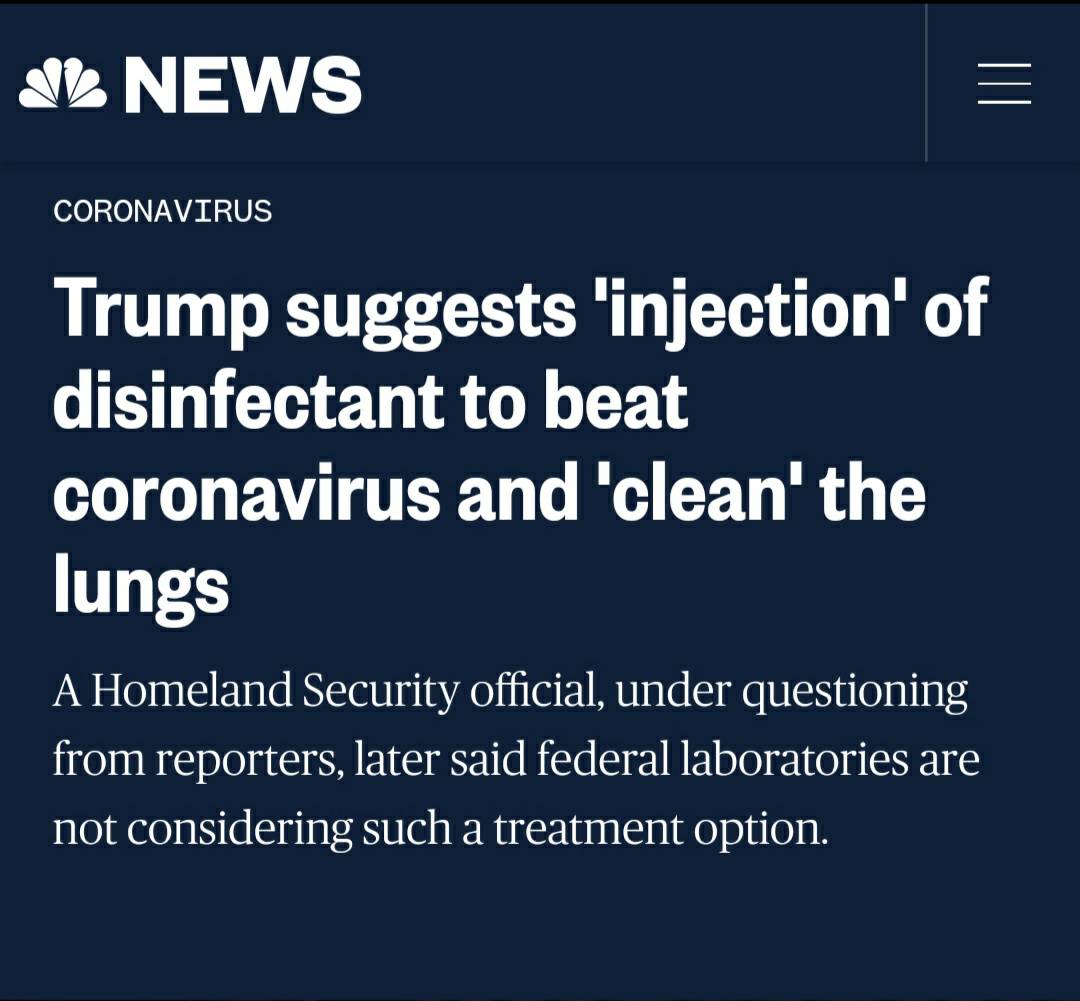 "Trump suggests 'injection' of disinfectant to bea... | Fishbowl