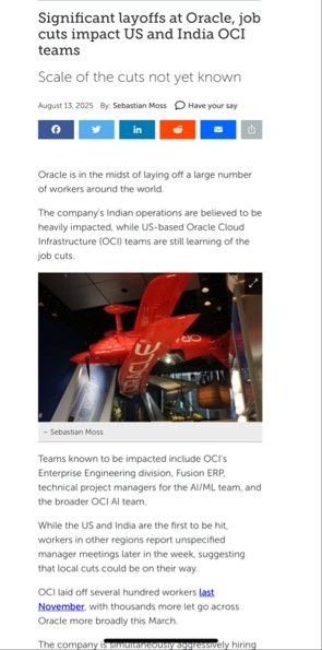 Hey All, Is there a layoff at Oracle? | Fishbowl