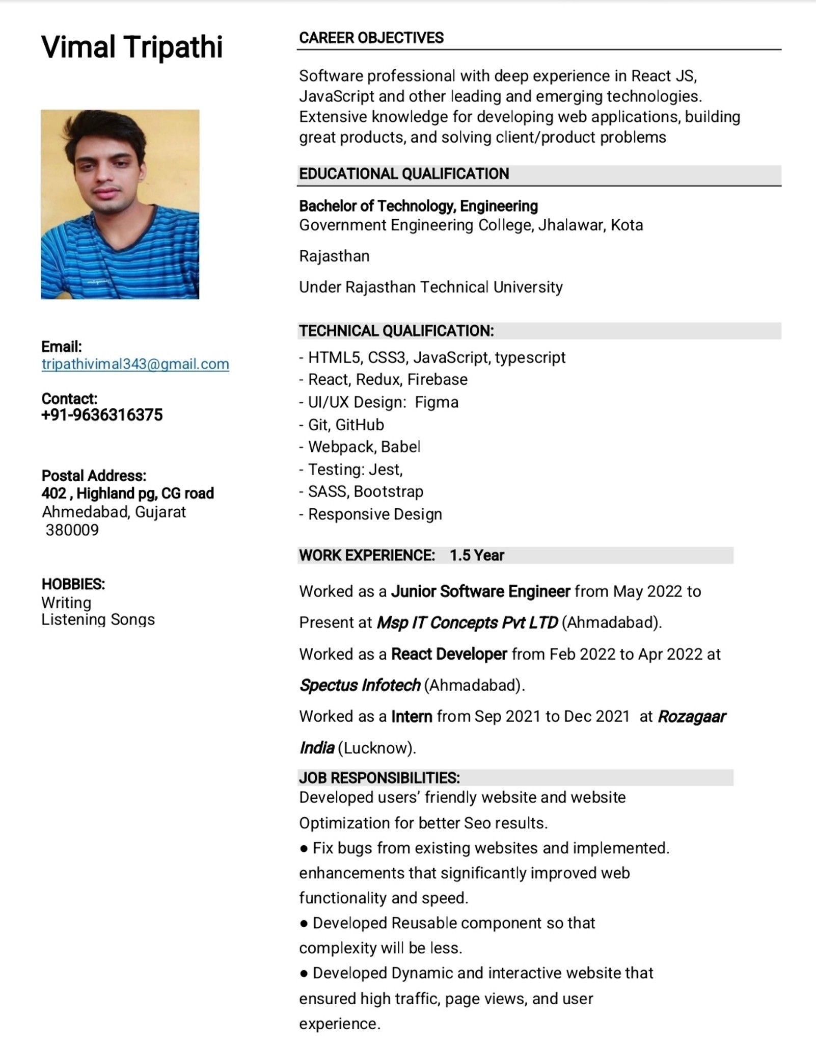 Hii All , I have 1.5 Year of experience in front end developer , Now I am on notice period my ...