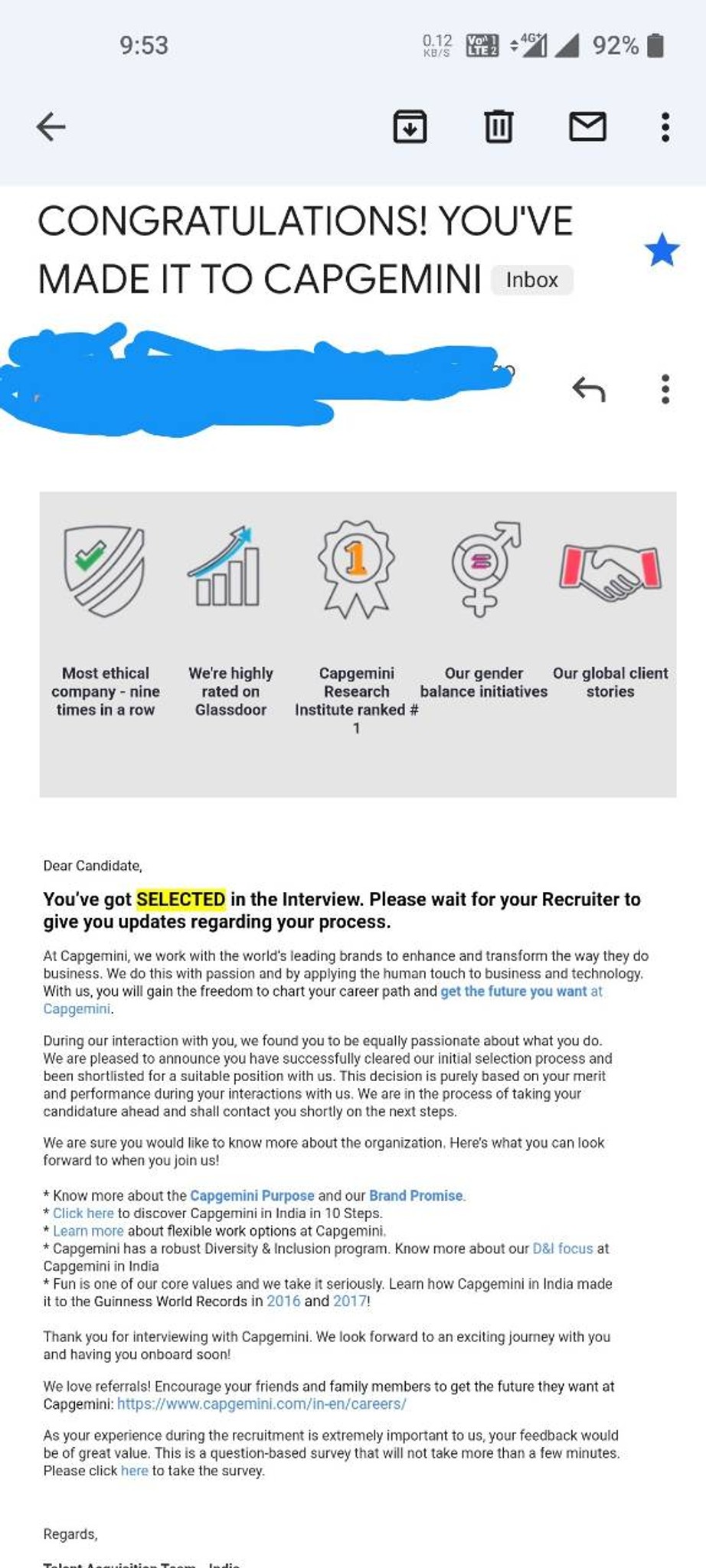 What is this mail status from Capgemini . I have ... | Fishbowl
