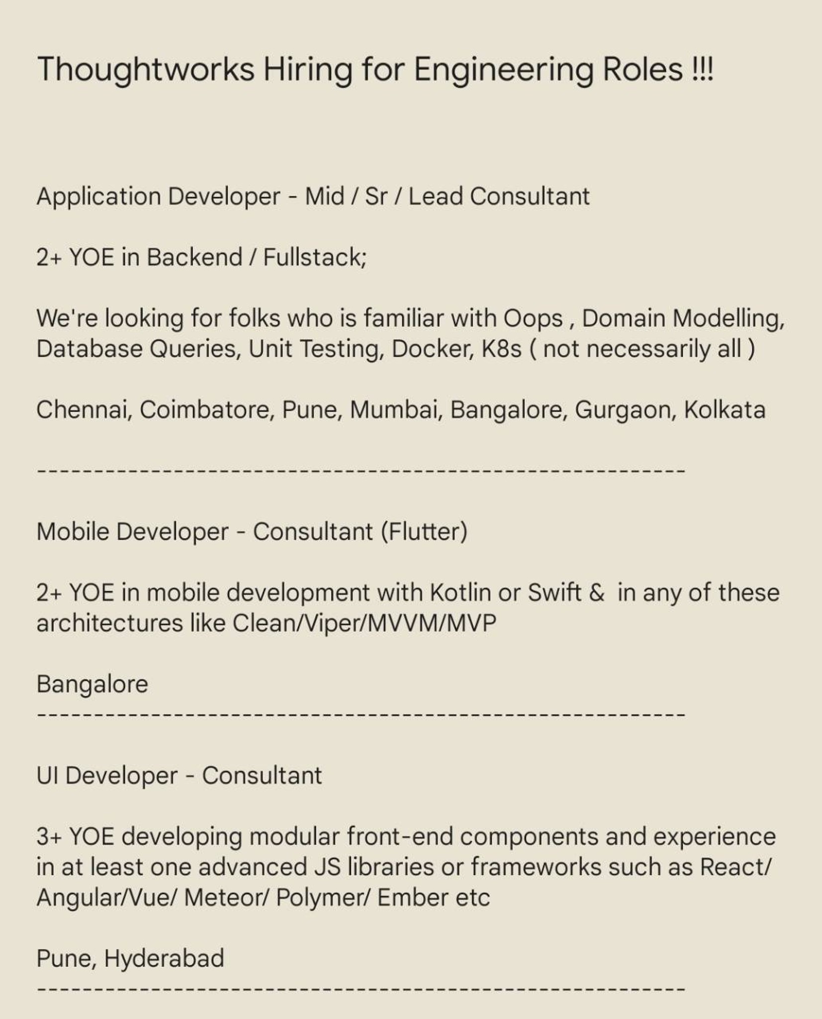 Thoughtworks Hiring: Use Below Form to send your ... | Fishbowl