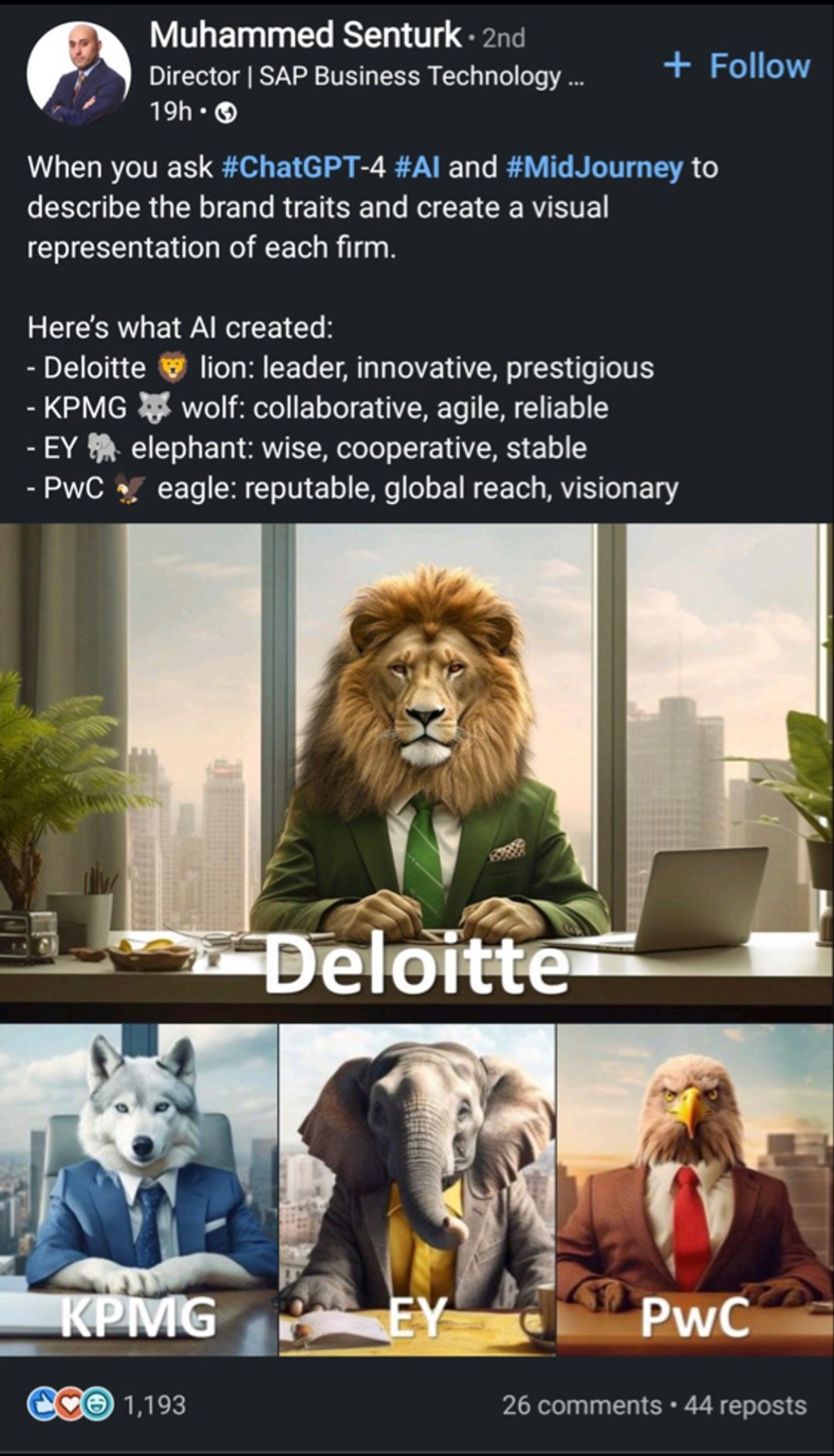 Deloitte being on alone at the top while the rest are in the same row ...