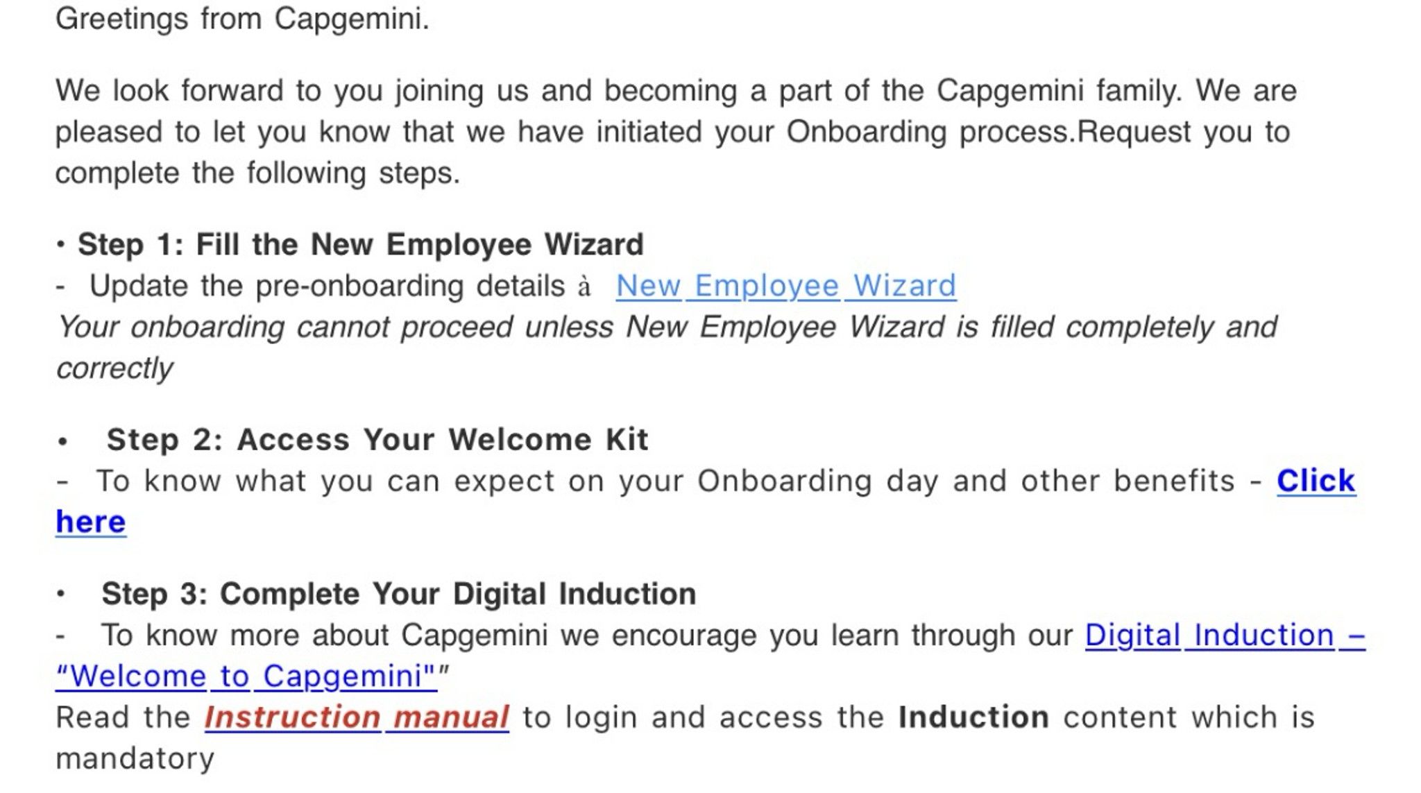 Hello folks Capgemini generated onboarding mail 50... | Fishbowl