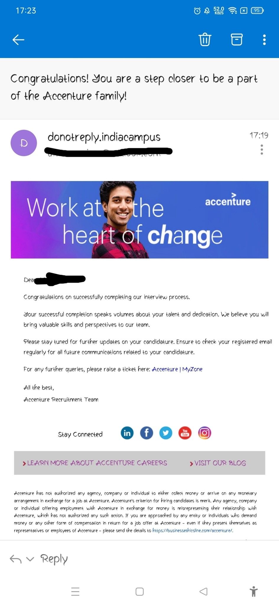 Hello, I attended interview at Accenture on Nov 2023 and didn't heard ...