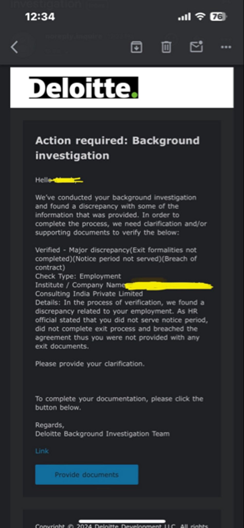 I’ve received below email for BGV. I left the comp... | Fishbowl