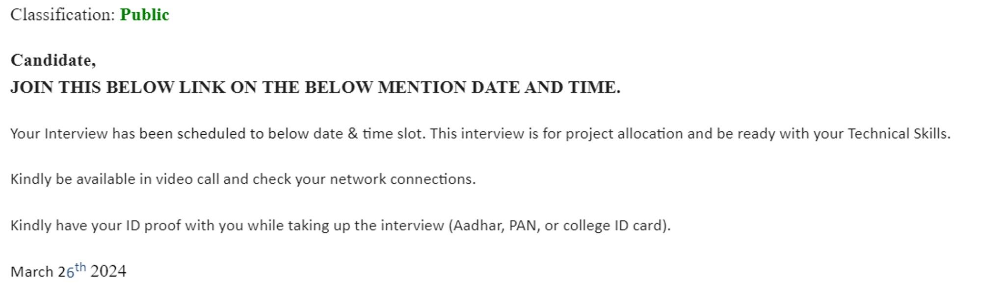 Hi all, One of my friend received an email from hcl and domail is also ...