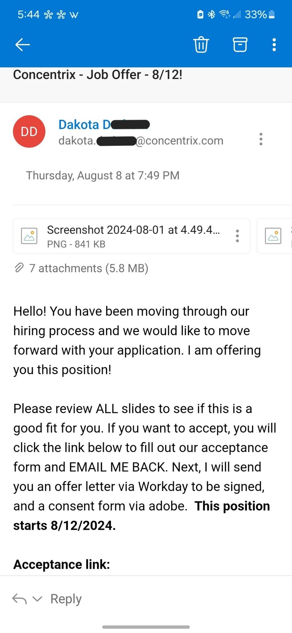 I recently applied for a job at Concentrix. I didn't complete the interview. I received this ...