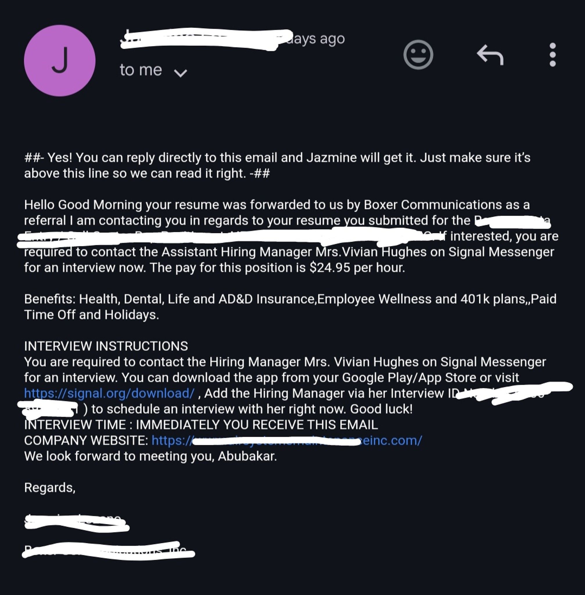 Hello, Seeking advice on a job application response. The email I ...