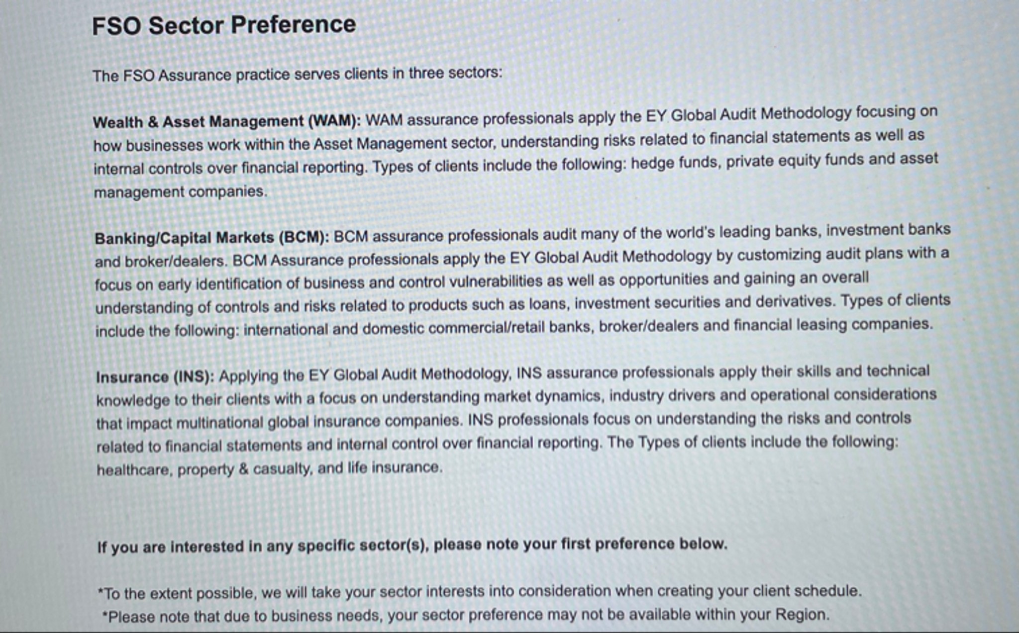 I am an incoming intern at EY deciding between sectors in FSO. The ...