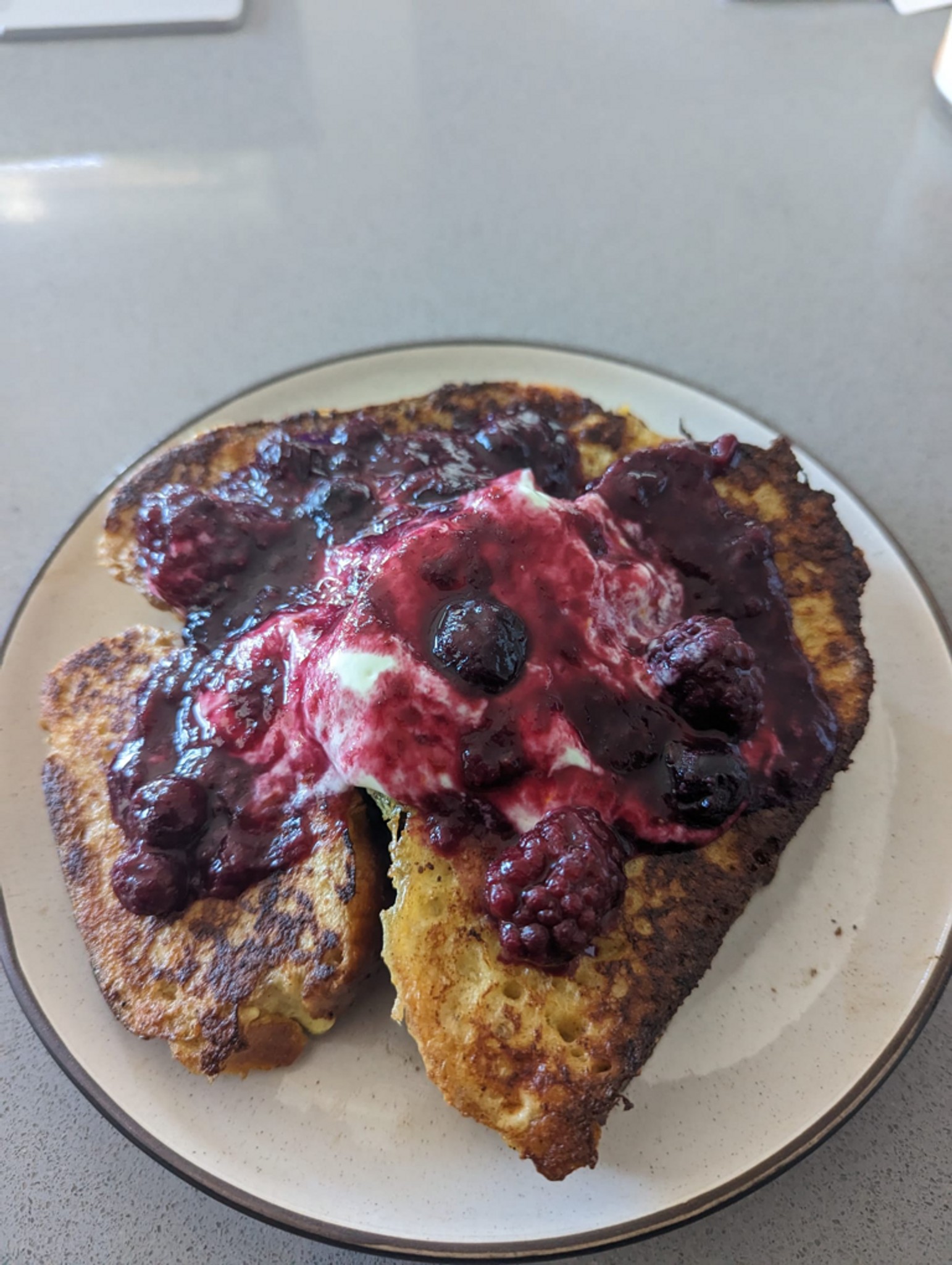 Challah French toast with mixed berry compote and ... | Fishbowl