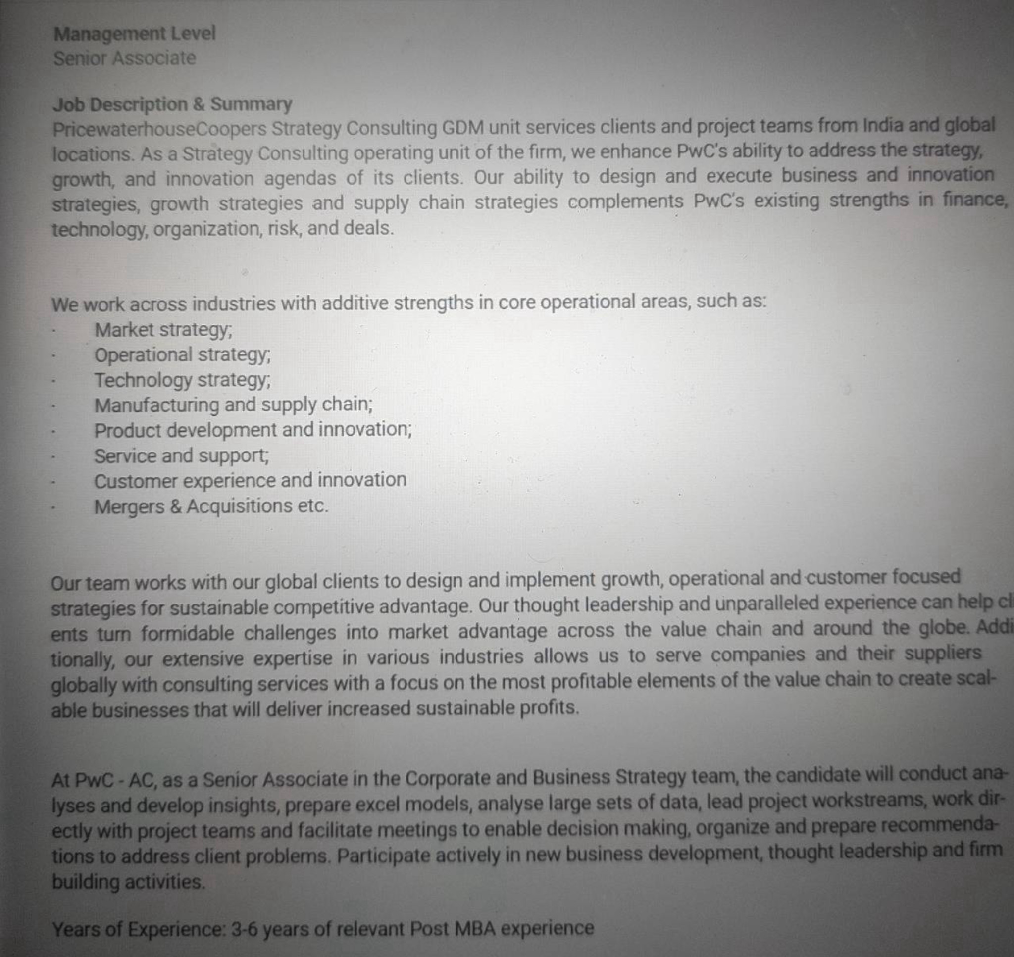 Openings in PwC AC for Corporate Strategy role. ... | Fishbowl