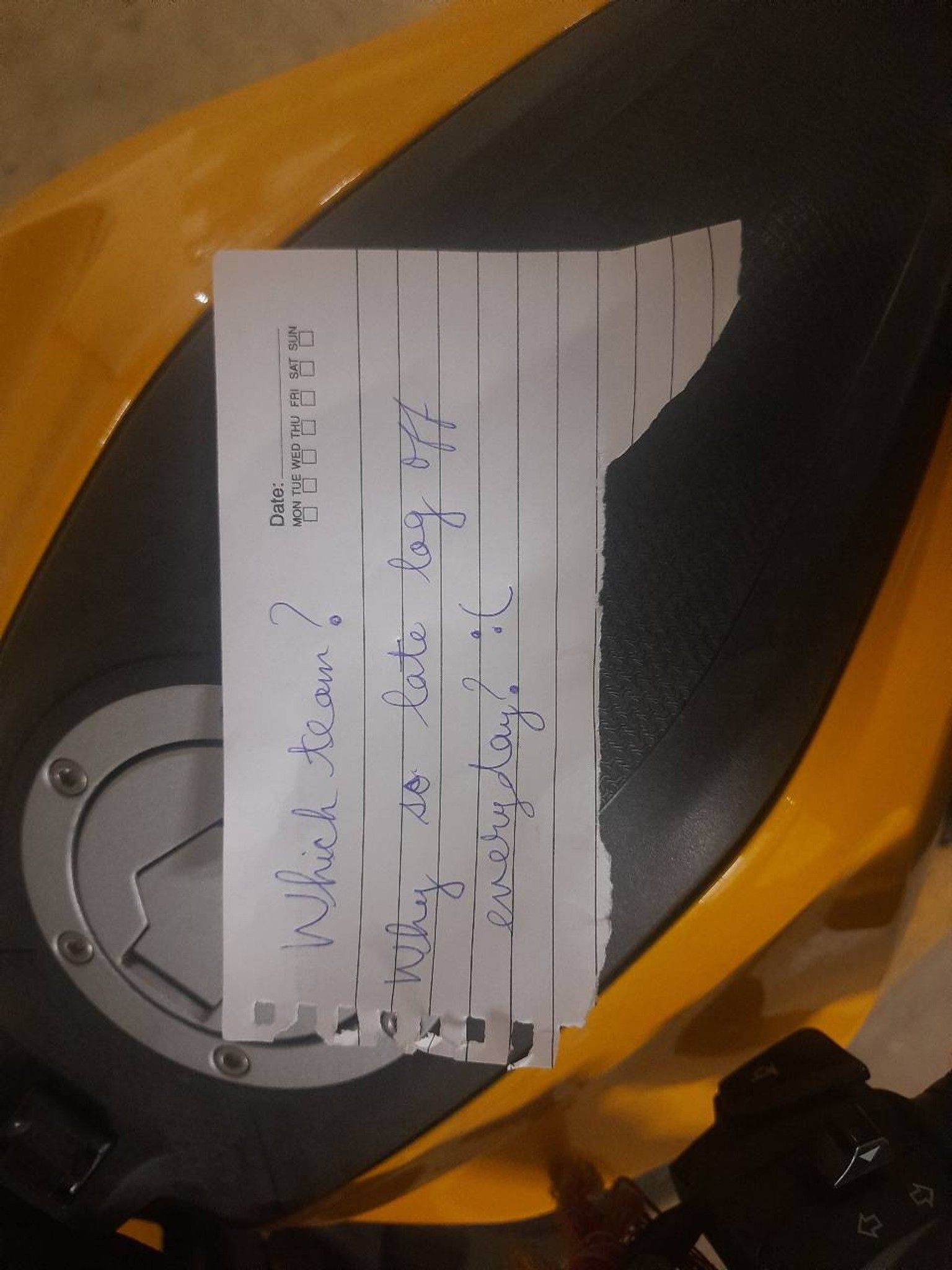 Found this note on my bike while I was leaving late from work (ITPP ...