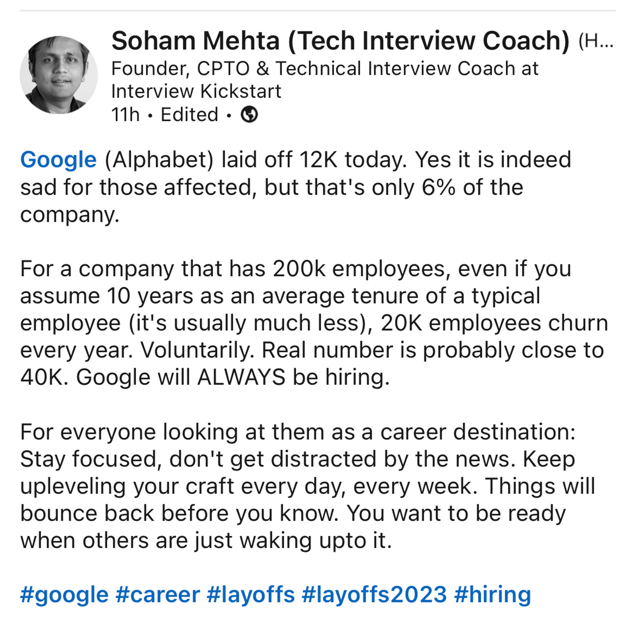 Google laying off 12000 employees now! Employees j... | Fishbowl