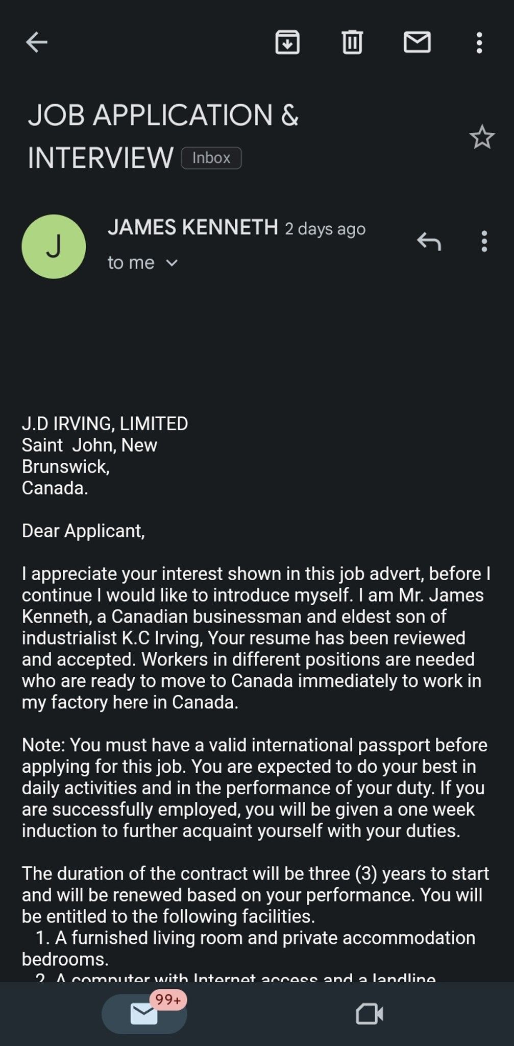 I have received a email from infojameskenneth692@gmail.com email ...
