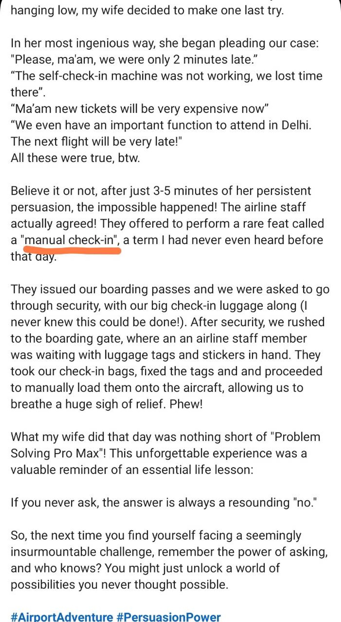 Isn't the flight checkin in India manually only? ... | Fishbowl